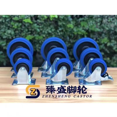 China 125mm TPR Caster Wheel Medium Duty Thermoplastic Rubber Caster with Double Brake Blue for sale