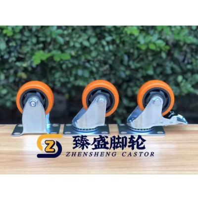 China Orange 3 Inch PP Caster Wheel 75mm Double Brake 120kg Load Capacity for Industrial Machine for sale