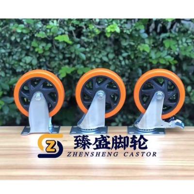 China 125mm 5 Inch Orange PP Double Brake Caster Wheel with Double Ball Bearings for Industrial Equipment for sale