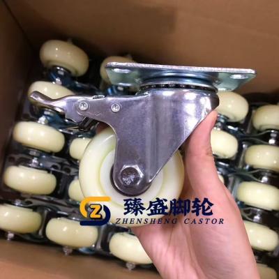 China 3 Inch White Polypropylene Caster Wheel 75mm Double Ball Bearings Double Brake Blue White Zinc Coating for sale