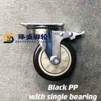 China 4 Inch Black Polypropylene Castor 100mm Top Plate Caster Wheel with Brake and Single Ball Bearing for sale
