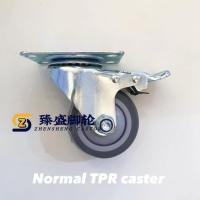 China 3 Inch Gray Thermoplastic Rubber Caster Wheels Double Brake Swivel Caster for Equipment for sale