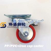 China 3 Inch Heavy Duty Swivel Caster 75mm Red PVC Wheel Double Brake Iron Cap for sale