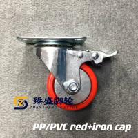 China 3 Inch Red PVC Caster Wheels 75mm Polyvinyl Chloride Casters with Brake 250 lbs Load Capacity for sale