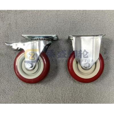 China 4 Inch Red PP Swivel Caster Wheel with Double Brake 280 kg Load Capacity for Industrial Machinery for sale