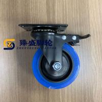 China 4 Inch 100mm Blue TPR Caster Wheel Double Brake Heavy Duty Industrial Castor for sale