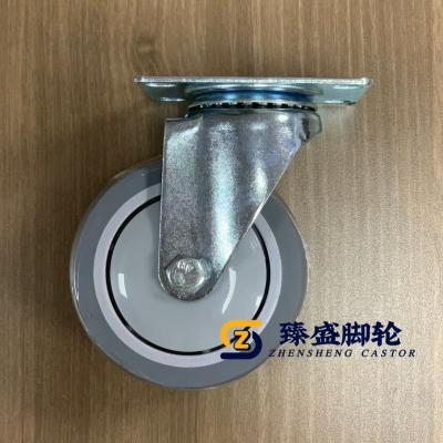 China Gray TPR Swivel Caster Wheel 100mm 4 Inch with Brake Single Ball Bearing for Equipment for sale