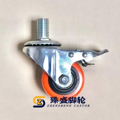 China 3 Inch Orange PVC Caster Wheel M20x30 Threaded Stem Double Ball Bearing Double Brake for Furniture Machinery for sale