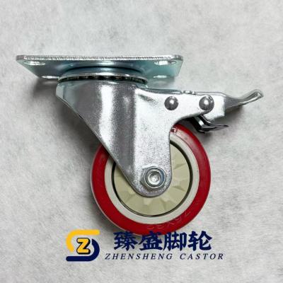 China 75mm Red PP Caster with Double Brake 3 Inch Single Ball Bearing Wheel for Industrial Equipment for sale