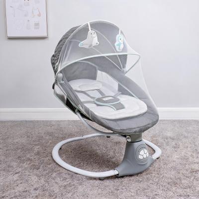 China Electric Baby Swing Rocker with Mosquito Net Canopy | Infant Bouncer with Penguin Hanging Toys & Adjustable Backrest for sale