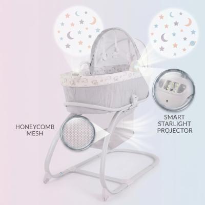 China Adjustable Backrest Newborn Swing Bed Multi Position Recline Manual Rocking with Music 2 Plush Toys for sale