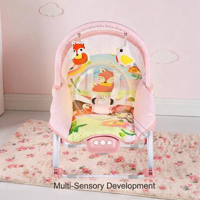 China Musical Light Vibration Infant Rocker Chair 2 Plush Toys 2 Height Levels with Foldable European Frame for sale
