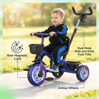 China Magnetic Light Wheel Childrens Tricycle Black Blue Airless Tires with Anti Tipping Frame 50KG for sale