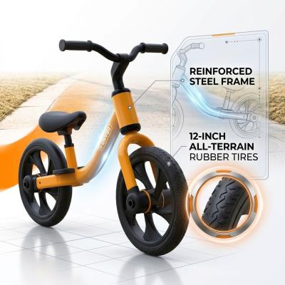 China Double-Bearing Children Balance Bike 12-Inch Rubber Tires Adjustable Handlebar Steel Frame Kids Toy for sale