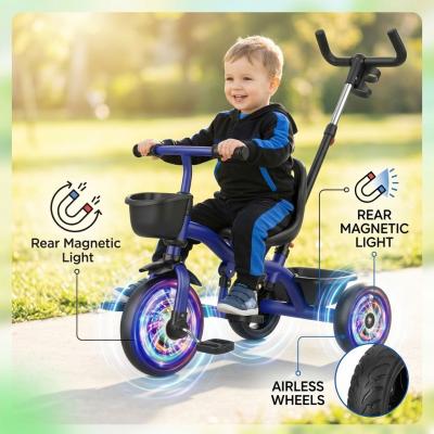 China Airless-Tire Kids Tricycle 2-Position Seat Detachable Footrest Magnetic Light Anti-Tipping Design Toddler for sale
