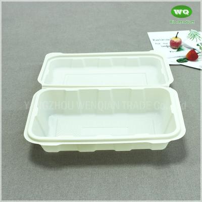 China 9x6 inch Compostable Corn-Starch Based Bioplastic Hinged 1-Com Lunch Bento Box -Biodegradable Food Container Factory for sale