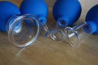 China Blue 4 Pcs Glass Vacuum Cupping Set Therapy  Cups  Fire Cupping Kits Chinese Traditional Massage Reduce Fine Lines for sale