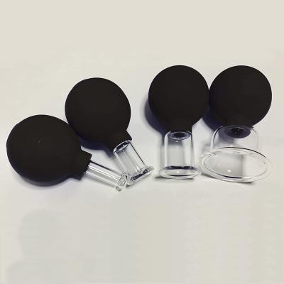 China 4 Pieces Glass Facial Cupping Set, Silicone Vacuum Suction Massage Cups, Lymphatic Therapy Sets for sale