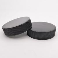 China 12mm Height Striped Edge Black Plastic Screw Cap For Toner Creams for sale