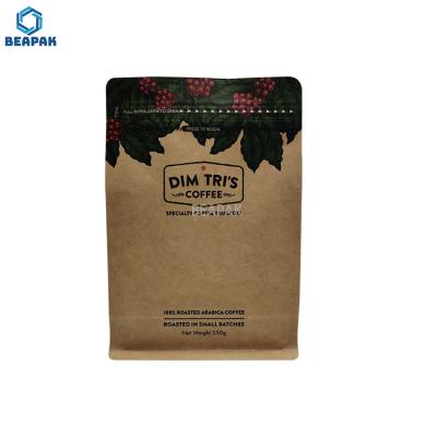 China Printed Square Bottom Laminated 500g Kraft Paper Coffee Bags for sale