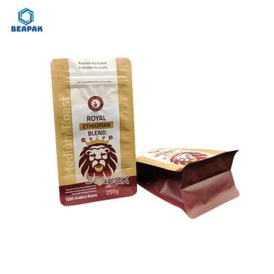 China Coffee Bean Zipper Resealable Flat Bottom Pouches for sale