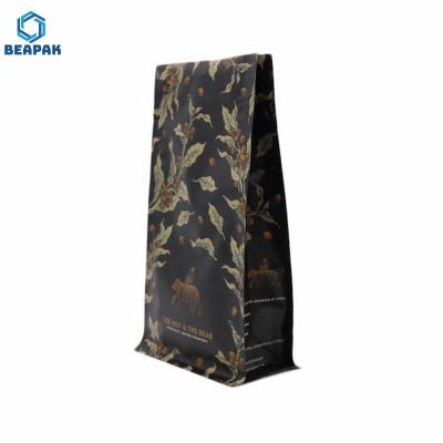 China 140 Mic Flat Bottom Side Gusset Valve Sealed Coffee Bag for sale