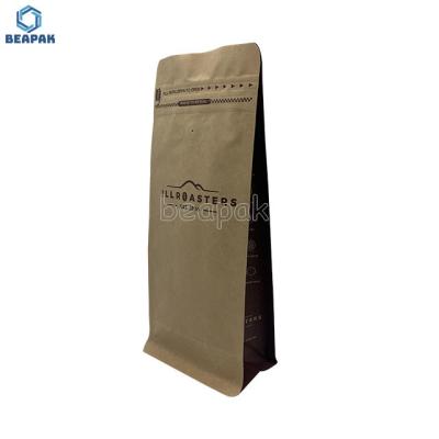 China Eco Recycle Kraft Paper Flat Bottom Gusset Coffee Bag for sale