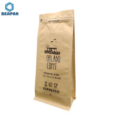 China Flat Bottom k Glossy 150g Brown Kraft Paper Coffee Bags for sale