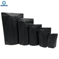 China Stock Aluminium Foil Zipper Doypack Black Matte Stand Up Pouch for sale