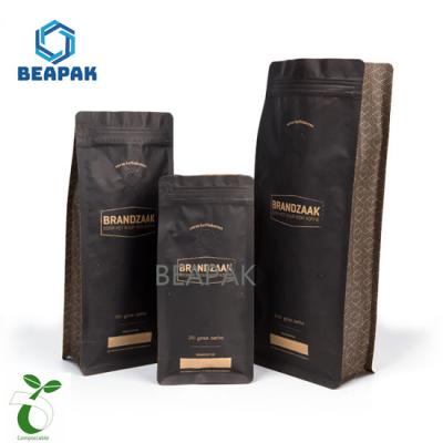 China Flat Bottom Custom Printed Biodegradable Coffee Bags for sale