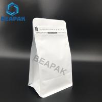 China Matte White Flat Bottom Coffee Aluminum Foil Pouch With Rip Zipper for sale