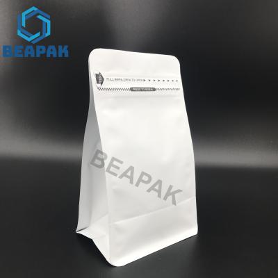 China Matte White Flat Bottom Coffee Aluminum Foil Pouch With Rip Zipper for sale
