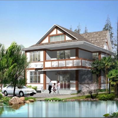 China Modern Luxury Light Steel Villa House / Two Story Prefab House With Garage for sale