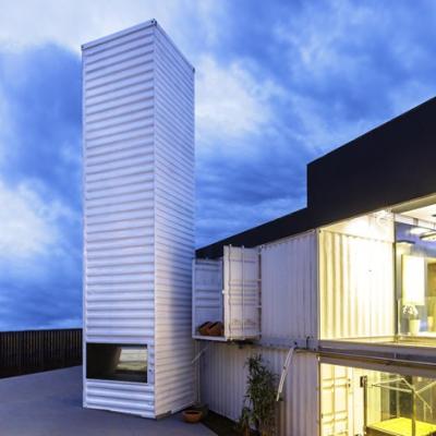 China Flat Pre Built Shipping Container Homes Tower Style 37 Sqm Folding Expandable Granny for sale
