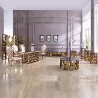 China Rectangular 200x100x75cm SS Dining Tables Elegant Gold With Glass Top for sale