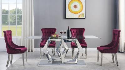 China 12mm Glass Top SS Dining Tables 6 Seater Home Furniture For Dining Room for sale