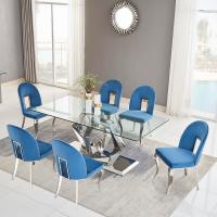 China 12mm Glass Top SS Dining Tables 6 Seater Home Furniture For Dining Room for sale