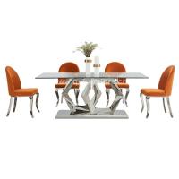 China 12mm Glass Top SS Dining Tables 6 Seater Home Furniture For Dining Room for sale