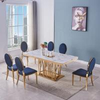 China Gold Silver Leg 0.49m3 SS Dining Tables 20 - 40mm Artificial Marble Top for sale