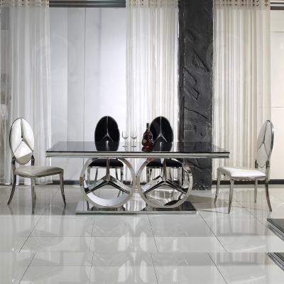 China 160kg Stainless Steel Dining Table Set Marble Top 78inchx40inchx30inch for sale