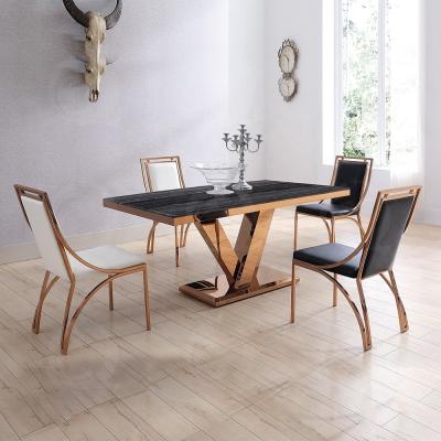 China Rose Gold 180x90x75cm SS Dining Tables Durable Marble Dining Room Table for sale