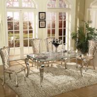 China Silvery Legs Luxury Marble Dining Table 60inchx36inchx30inch Italian Modern Style for sale