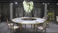 China Half Marble SS Steel Furniture Round C Shaped 0.76m3 Golden Stainless Steel Table for sale