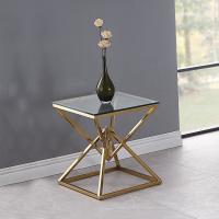 China 50cmx50cmx55cm Stainless Steel Side Tables For Living Room with Glass Top for sale