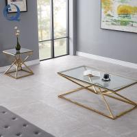 China 50cmx50cmx55cm Stainless Steel Side Tables For Living Room with Glass Top for sale
