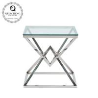 China 50cmx50cmx55cm Stainless Steel Side Tables For Living Room with Glass Top for sale