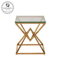 China 50cmx50cmx55cm Stainless Steel Side Tables For Living Room with Glass Top for sale