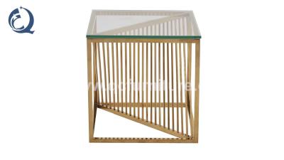 China 12mm Glass Stainless Steel Side Tables 49x49x51cm Golden Frame for sale