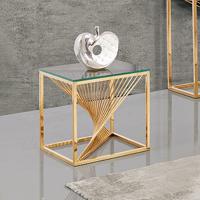 China 12mm Glass Stainless Steel Side Tables 49x49x51cm Golden Frame for sale