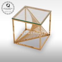 China 12mm Glass Stainless Steel Side Tables 49x49x51cm Golden Frame for sale